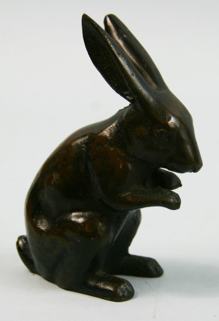 Pair Japanese Hand Cast Playful Garden Rabbits from Old Japan at 1stDibs