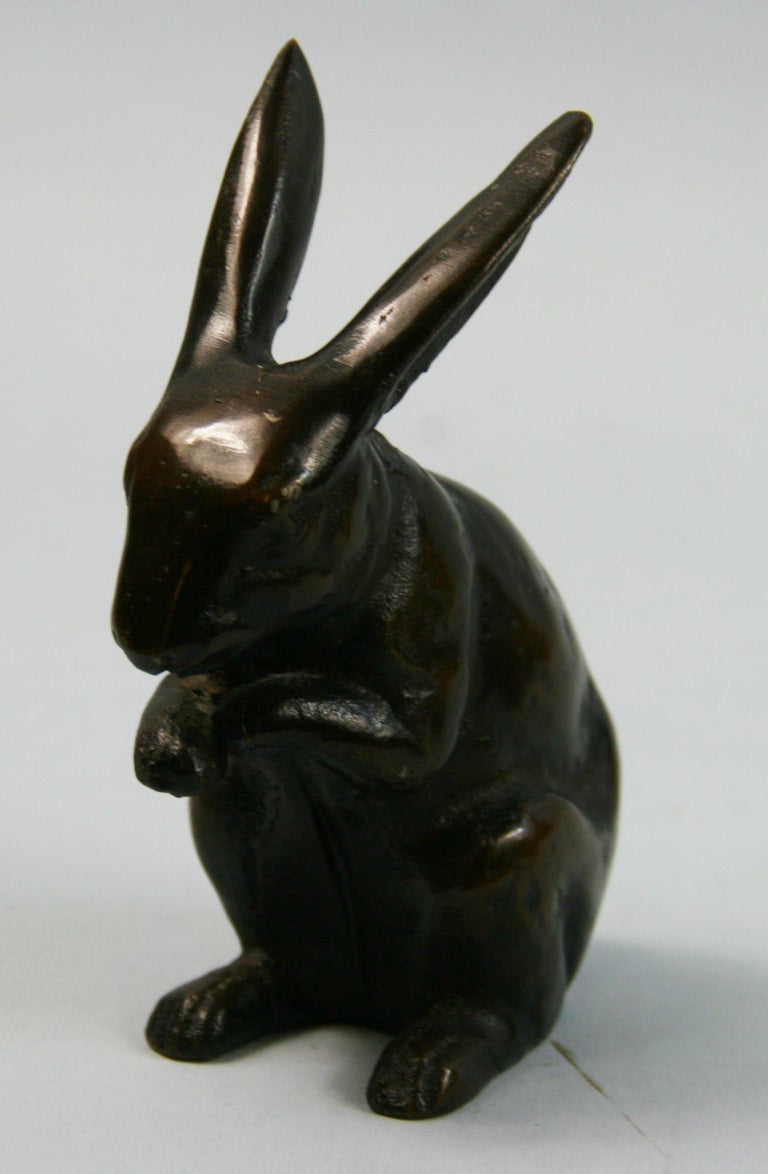 Pair Japanese Hand Cast Playful Garden Rabbits from Old Japan at 1stDibs
