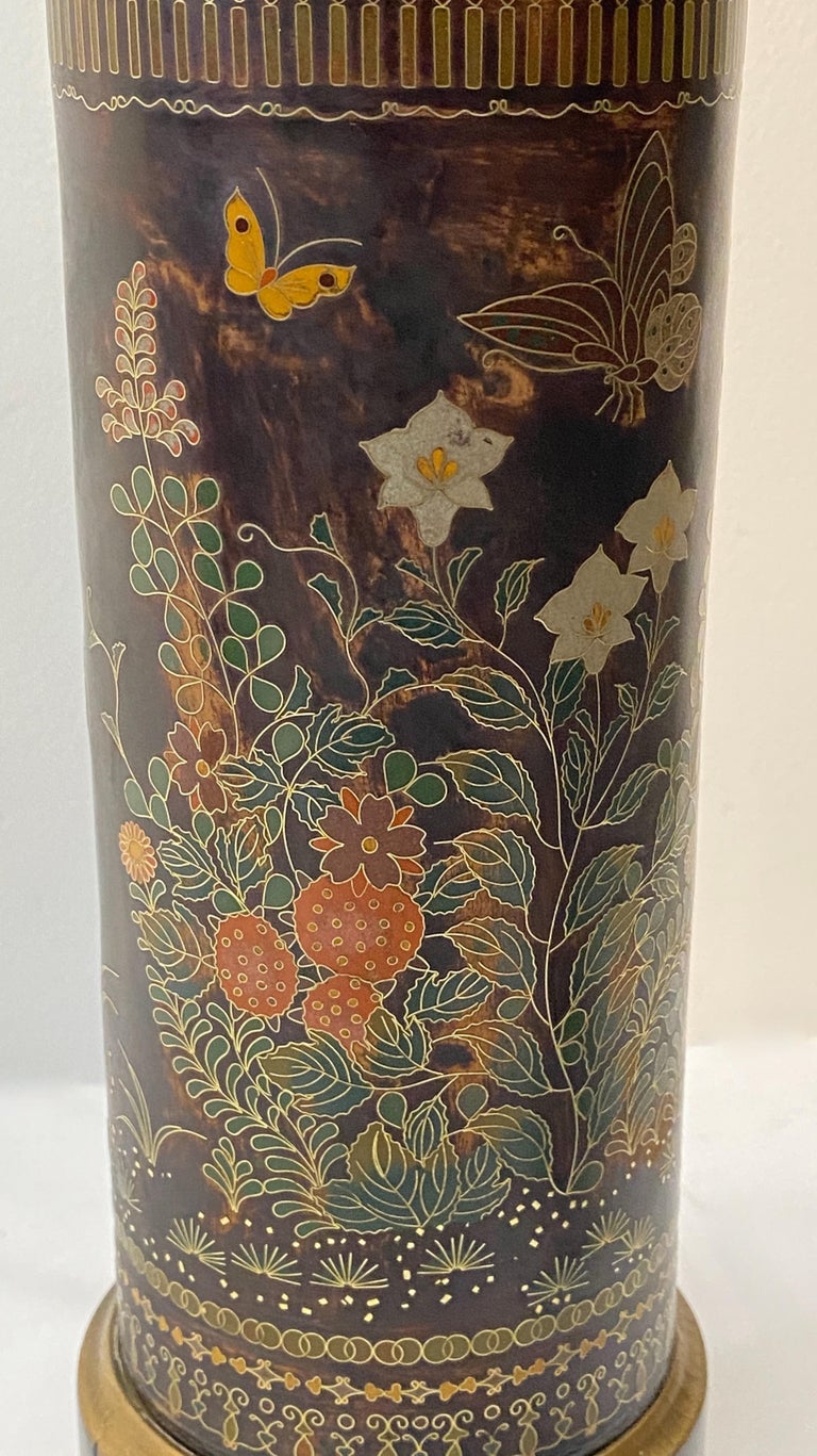 Pair Japanese Meiji Period Satsuma Pottery Cloisonné Lamps Wig Stands ...