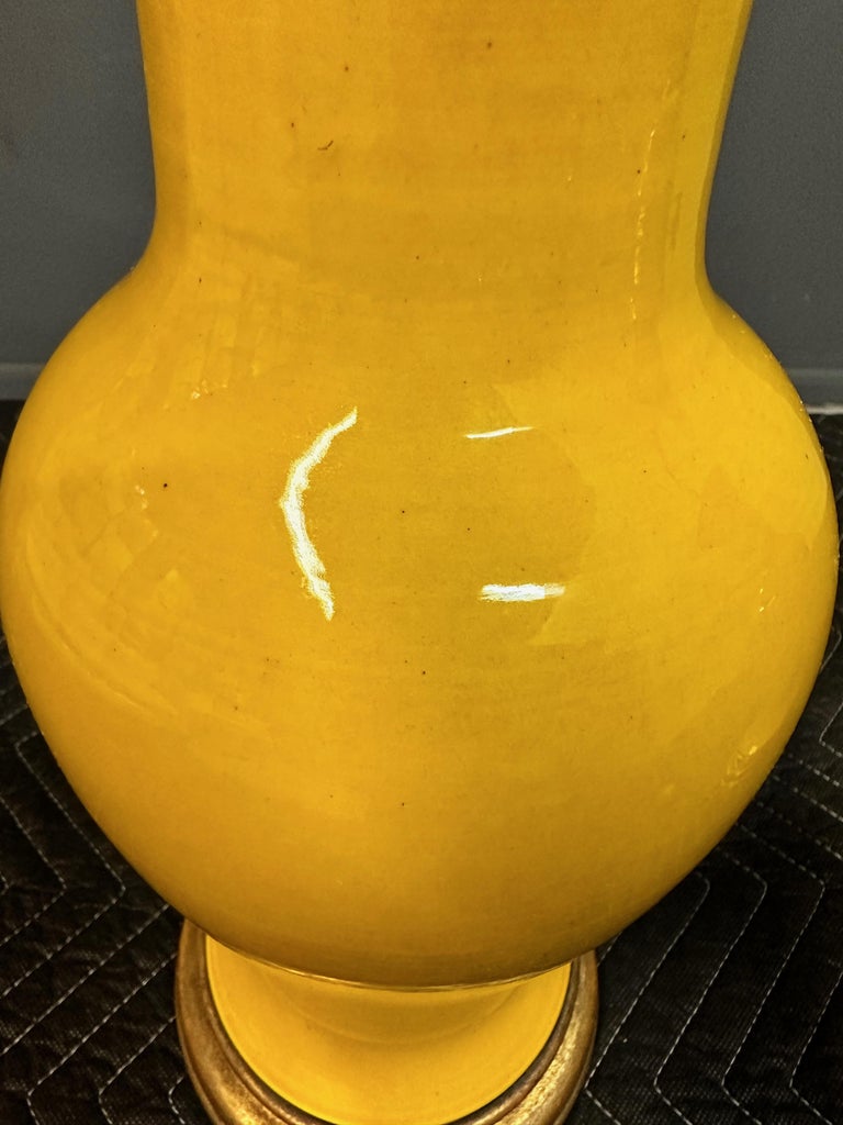 Pair Japanese Porcelain Lamp Vases Yellow Ceramic Monochrome Vintage ...