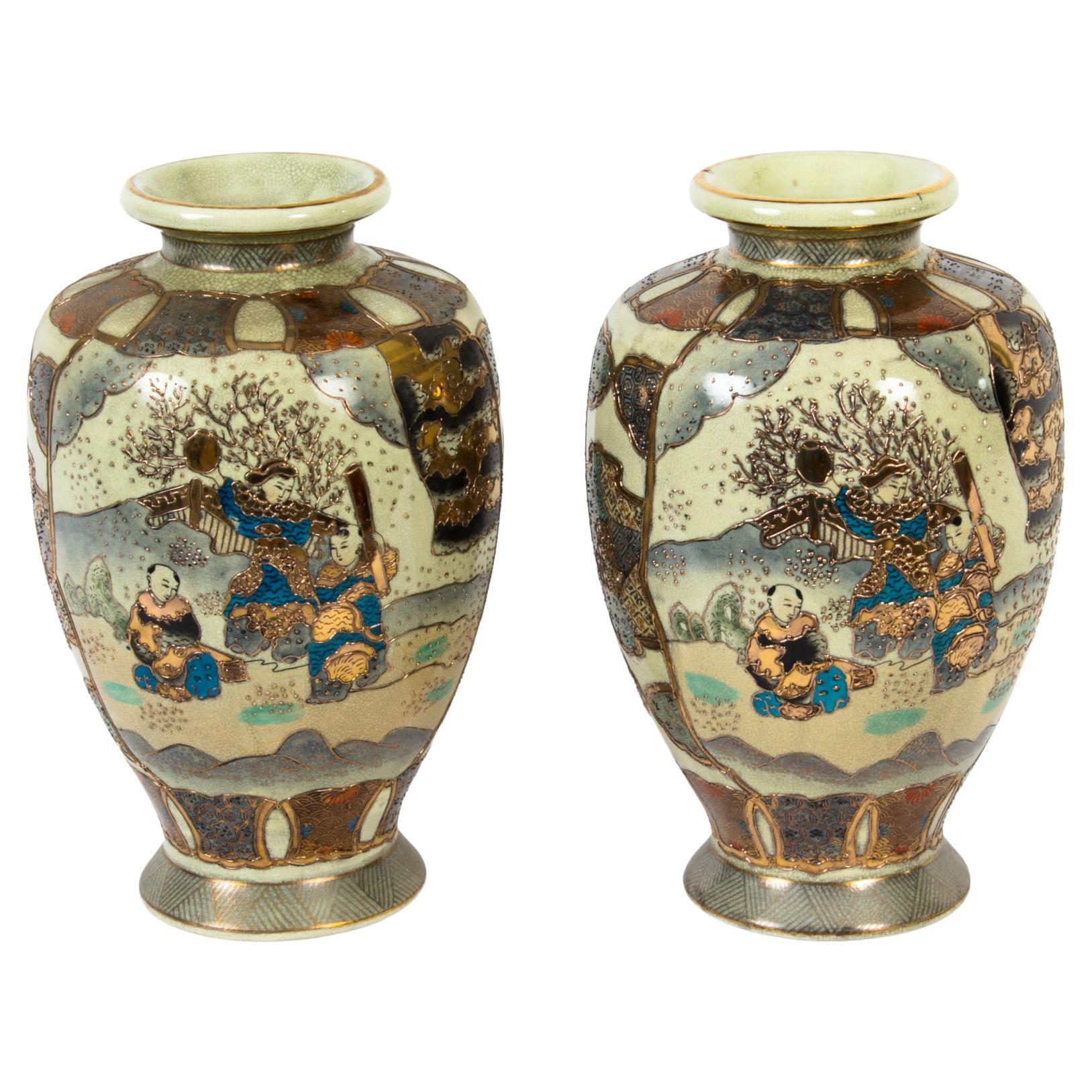 Pair of 1930's Satsuma Vases at 1stDibs
