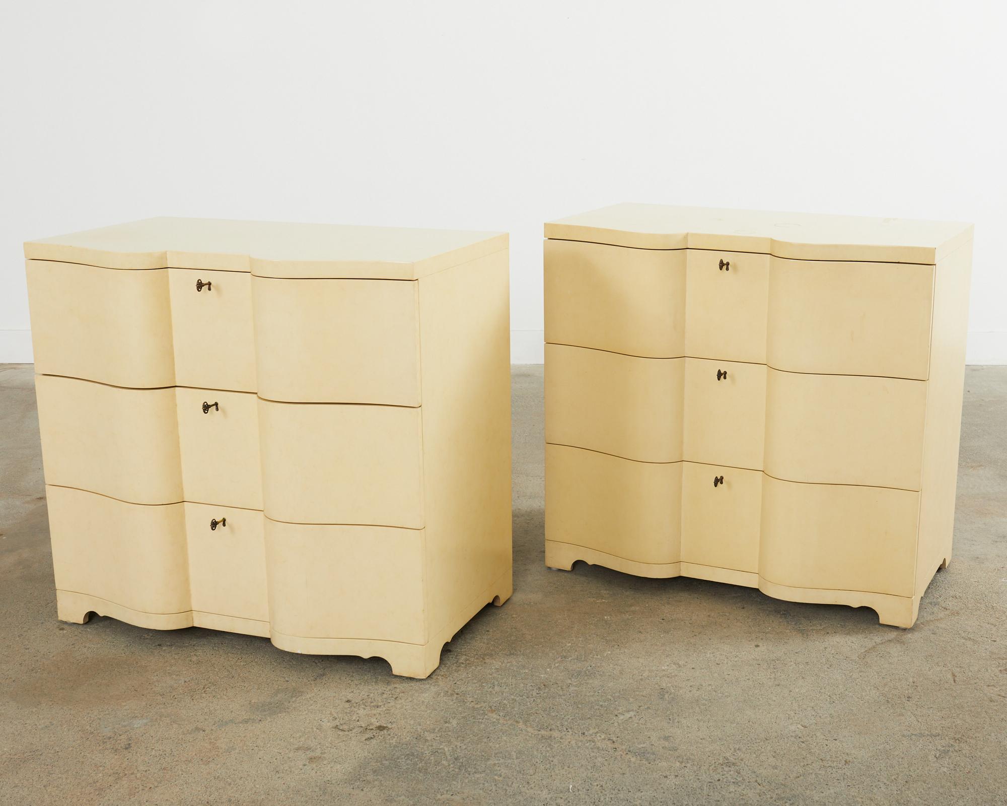 Pair Jean-Michel Frank Style Faux Parchment Chest of Drawers For Sale ...