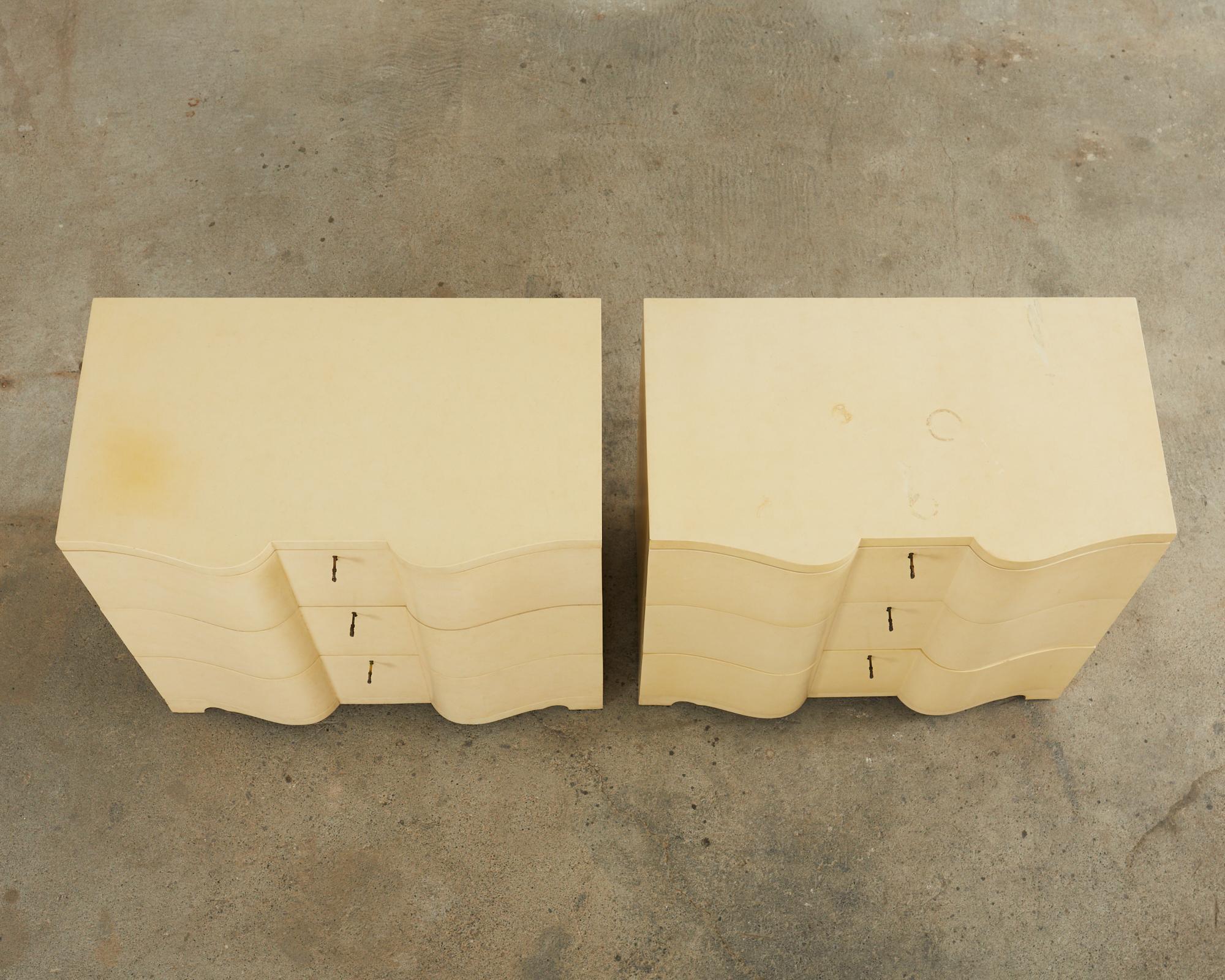 Pair Jean-Michel Frank Style Faux Parchment Chest of Drawers For Sale ...