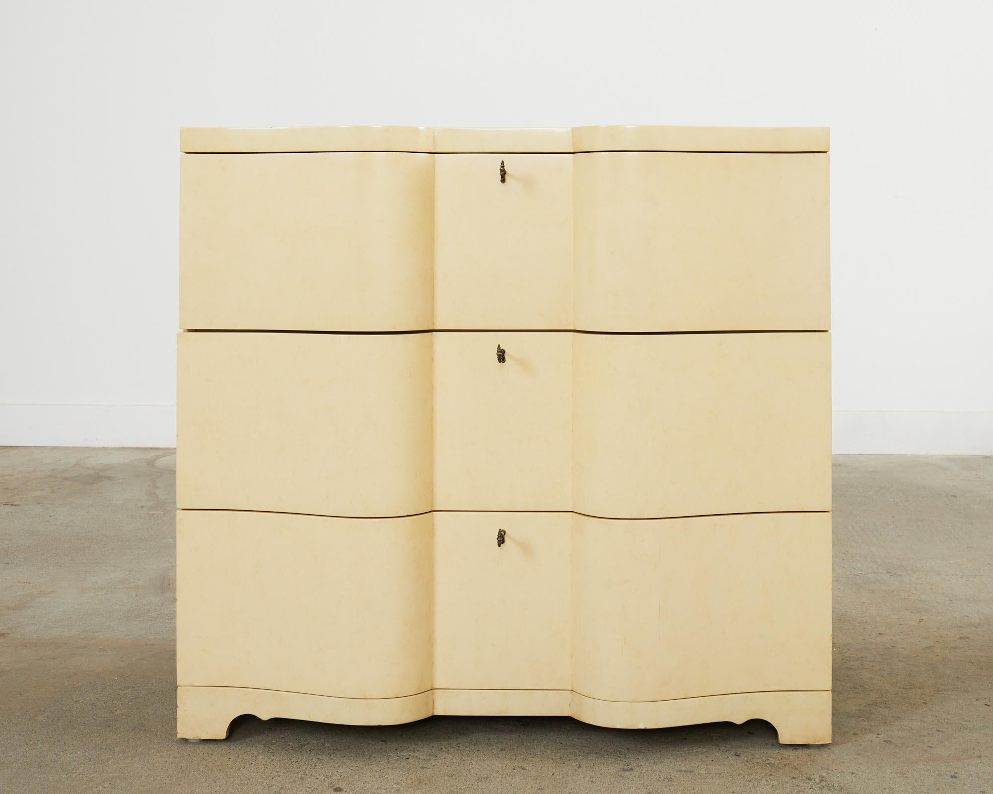 Pair Jean-Michel Frank Style Faux Parchment Chest of Drawers For Sale ...