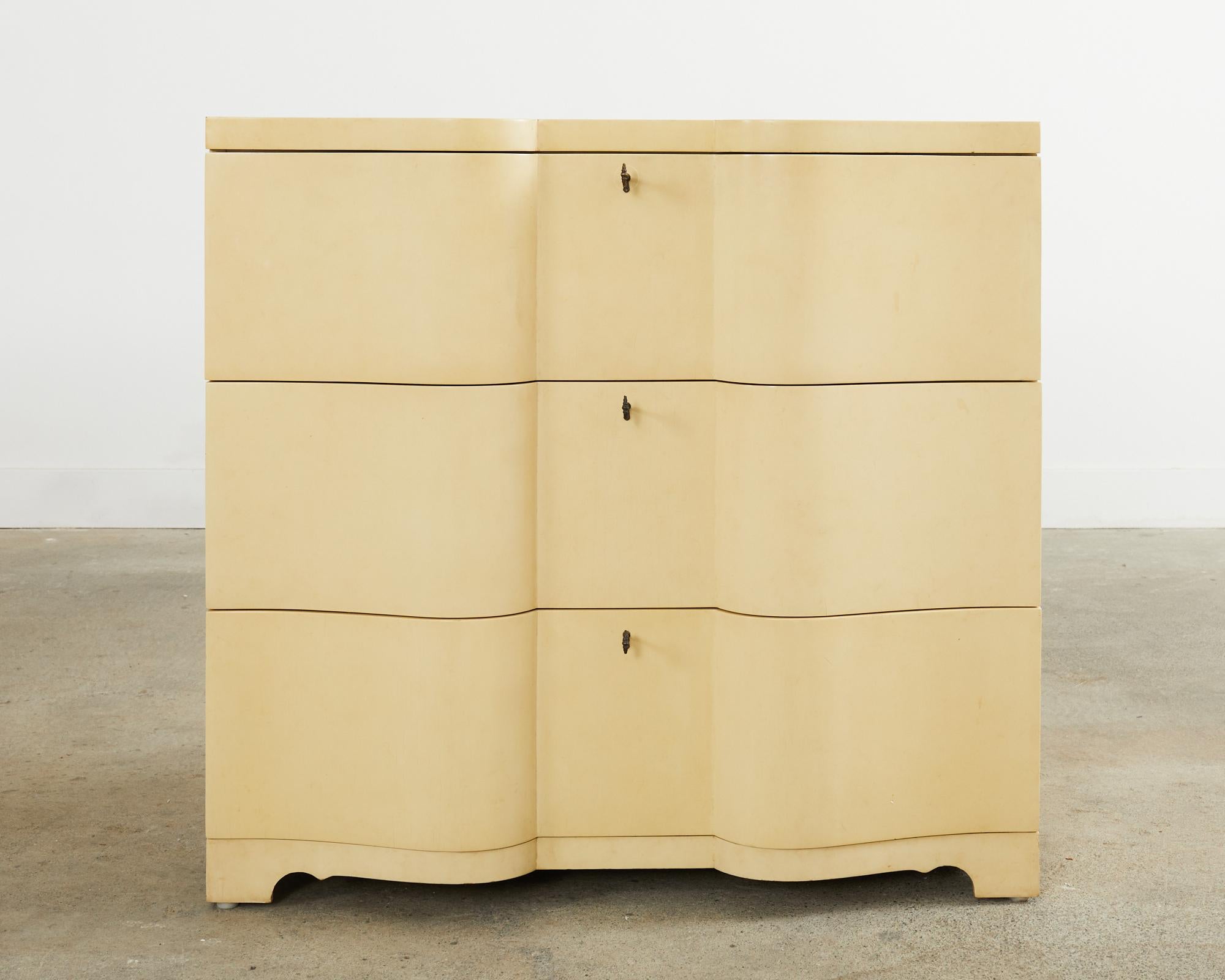 Pair Jean-Michel Frank Style Faux Parchment Chest of Drawers For Sale ...