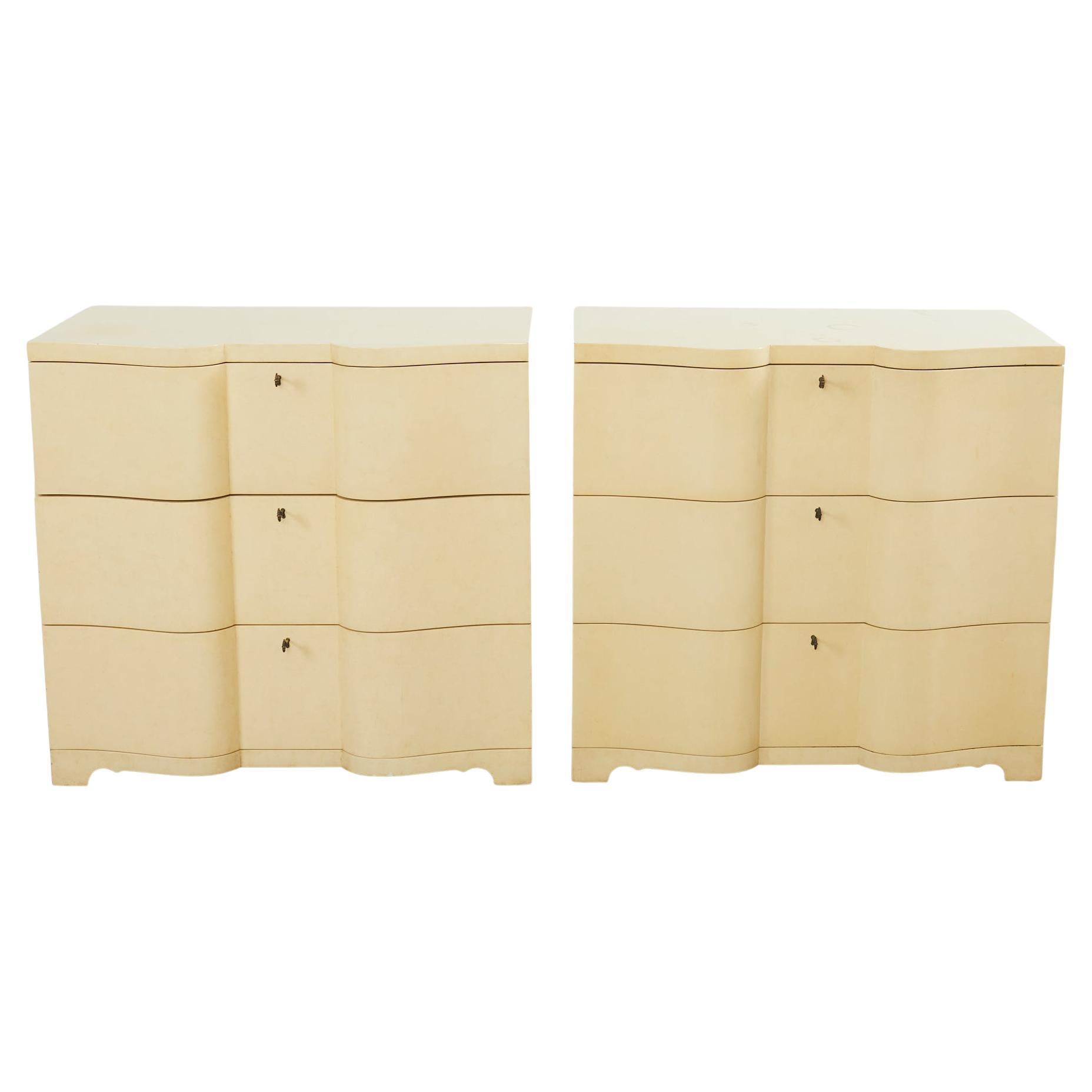 Pair Jean-Michel Frank Style Faux Parchment Chest of Drawers For Sale ...