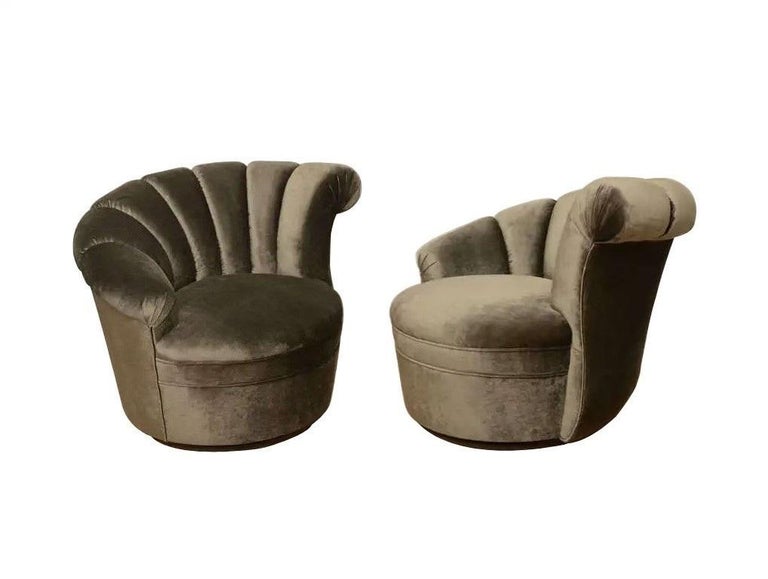 Pair Kagan Style Channel Back Nautilus Swivel Chairs For Sale at 1stDibs