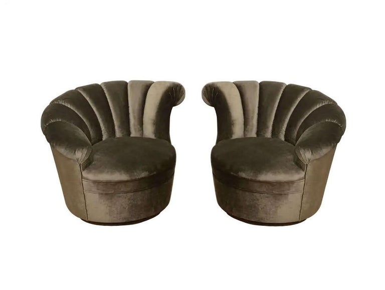 Pair Kagan Style Channel Back Nautilus Swivel Chairs For Sale at 1stDibs