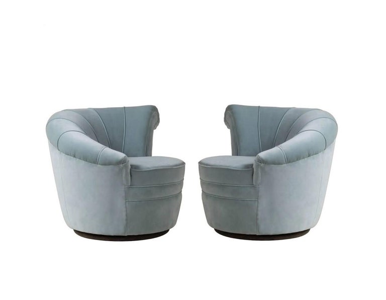 Pair Kagan Style Soft Blue Channel Back Nautilus Swivel Chairs For Sale ...
