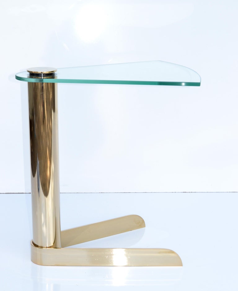 Pair, Karl Springer Style Mid-Century Modern Brass and Glass Drink Side ...
