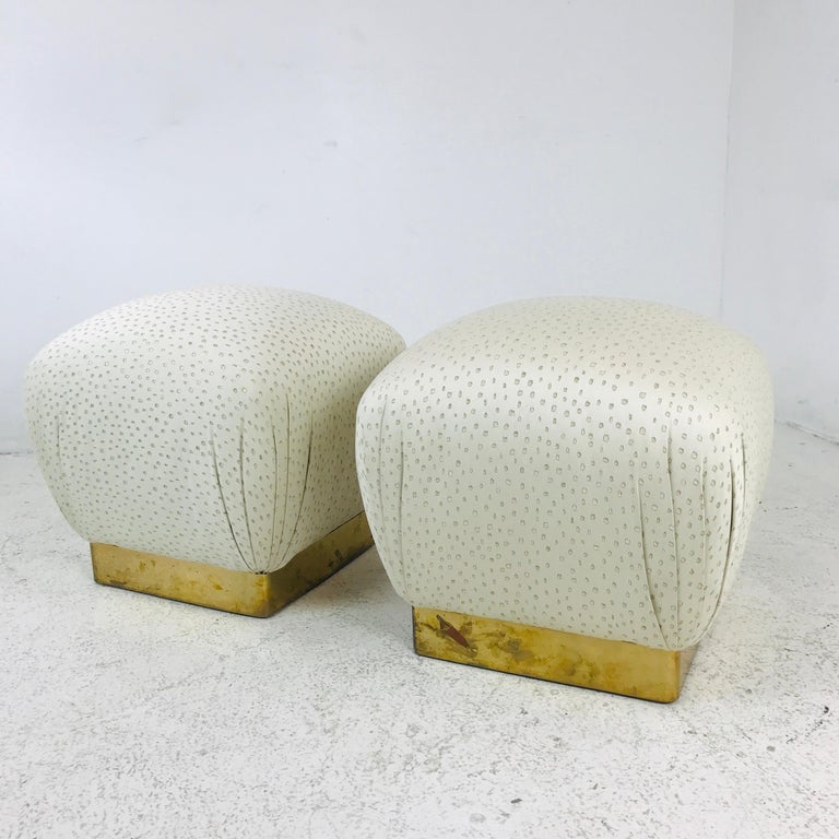Pair of Karl Springer Style Poufs at 1stDibs