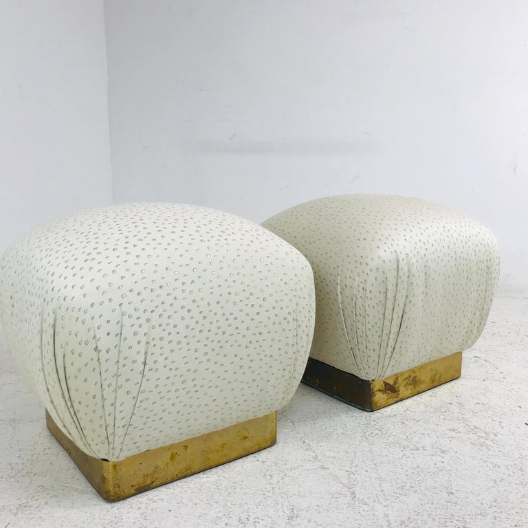 Pair of Karl Springer Style Poufs at 1stDibs
