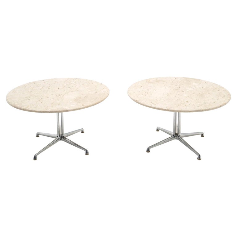 Pair La Fonda Tables by Charles and Ray Eames, Travertine, Chrome ...