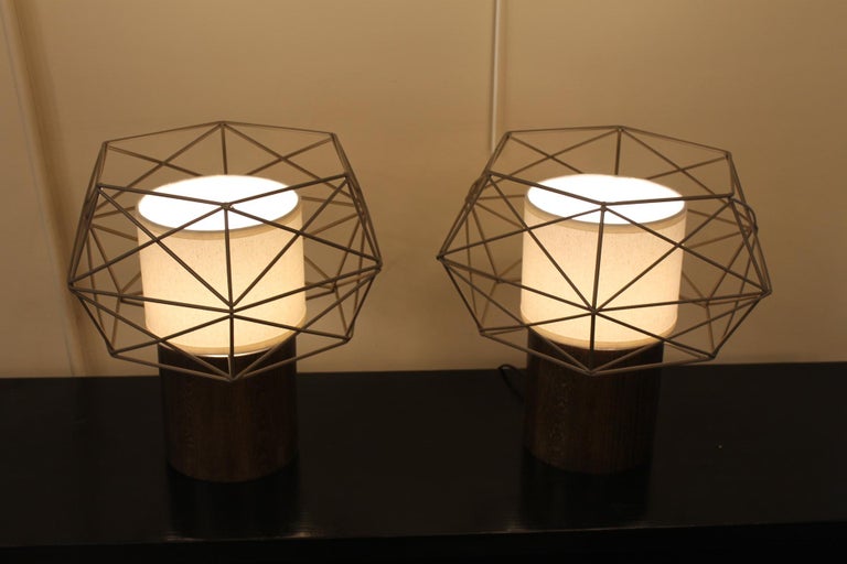 Pair Lamps, Modernist, Metal, Geometric For Sale at 1stDibs