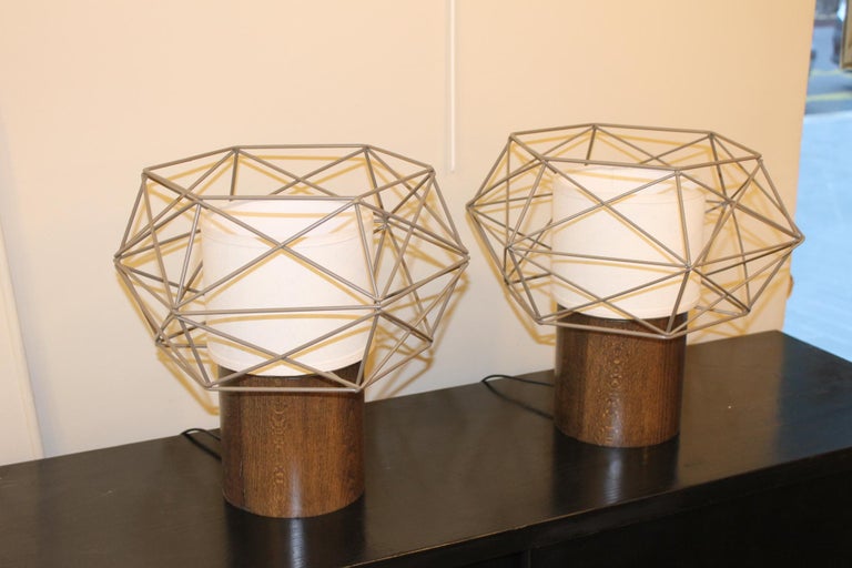 Pair Lamps, Modernist, Metal, Geometric For Sale at 1stDibs