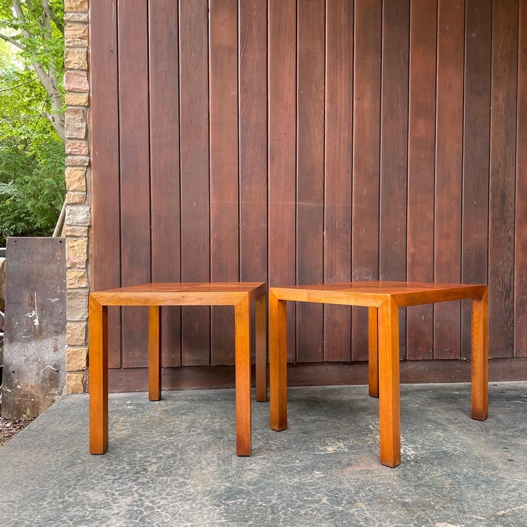 Pair Lane Walnut Parson Style Sofa Side Coffee Tables Vintage Cabin ...