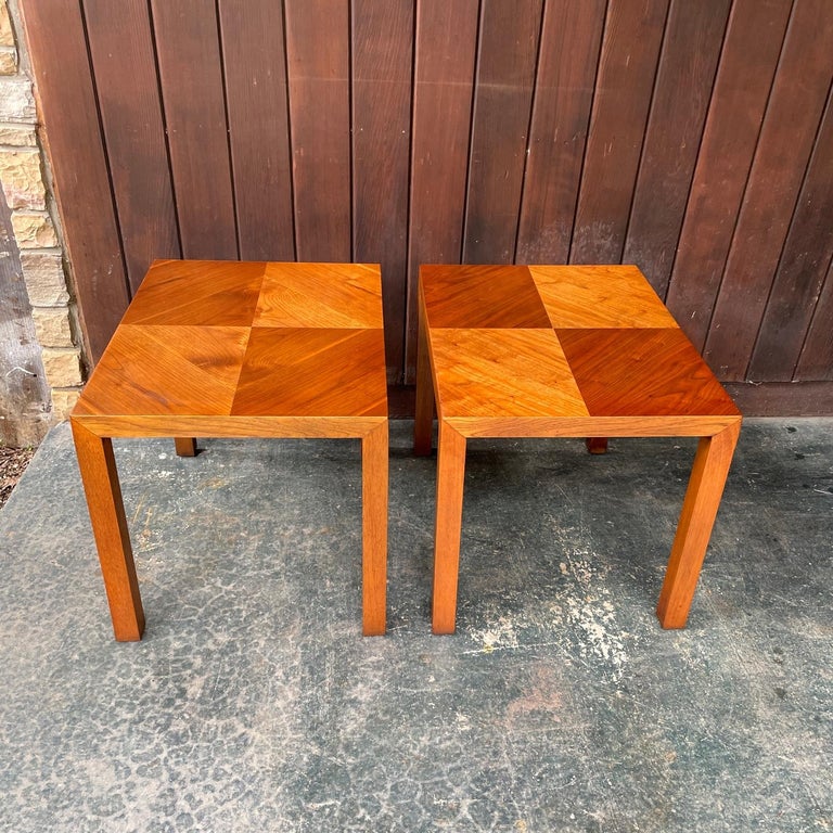 Pair Lane Walnut Parson Style Sofa Side Coffee Tables Vintage Cabin ...