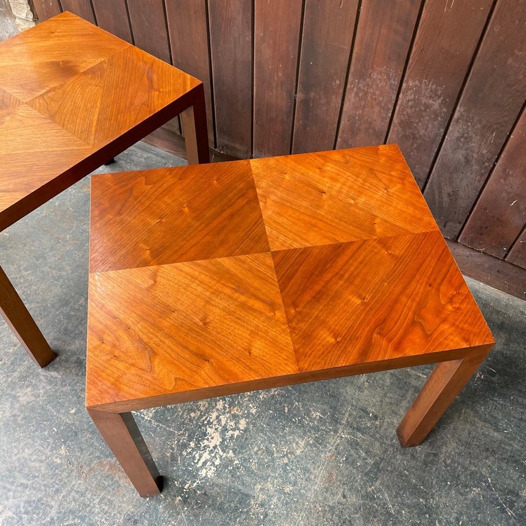 Pair Lane Walnut Parson Style Sofa Side Coffee Tables Vintage Cabin ...