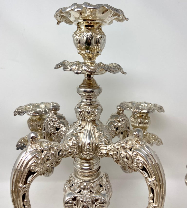 Pair Large Antique American Rococo Style Silver-Plated 5 Cup Candelabra ...