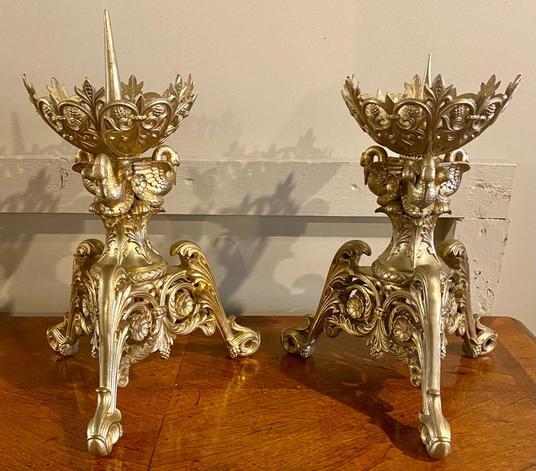Pair Large Antique Early 19th Century French Gold Bronze Chateau Candle ...