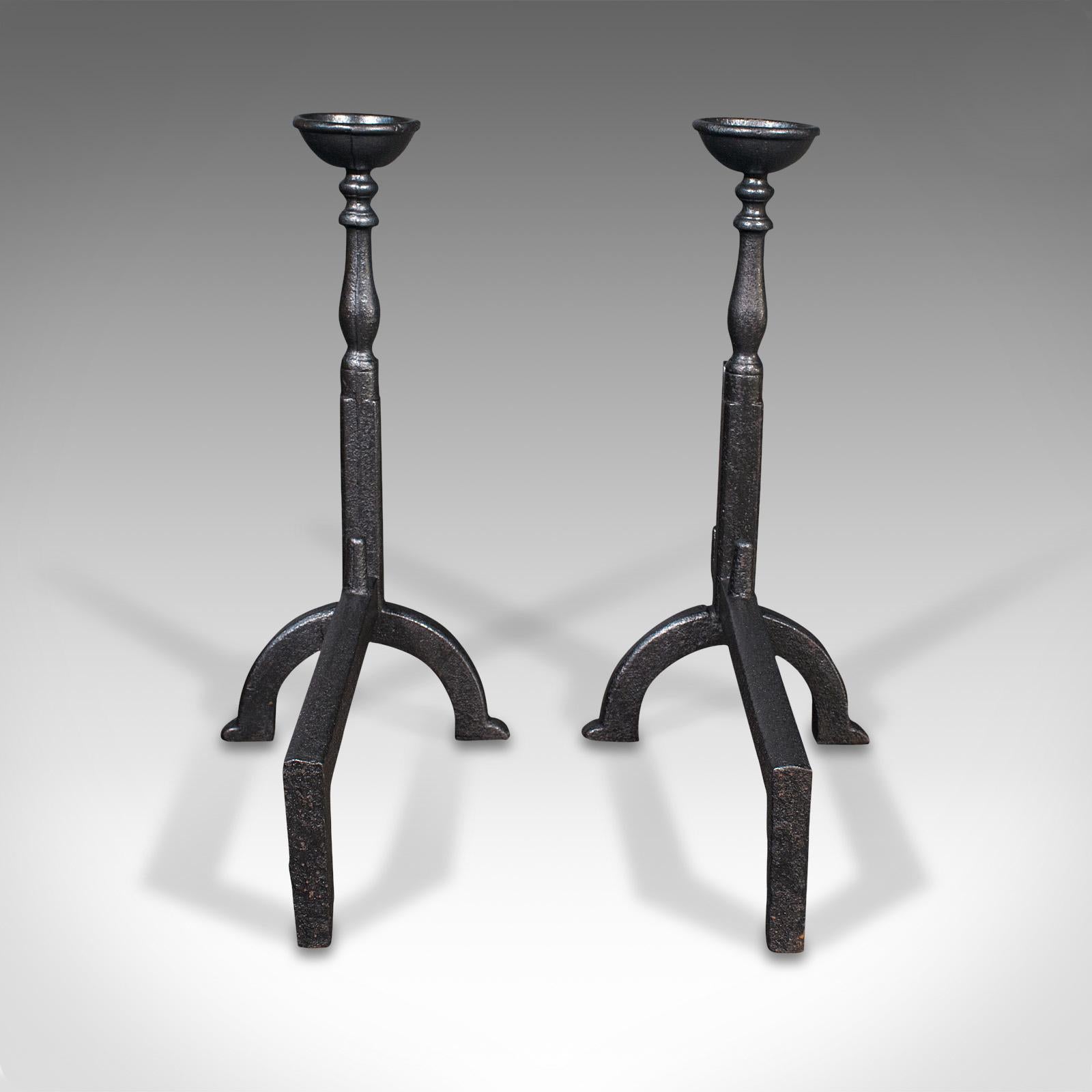 Pair, Large Antique Fire Dogs, English, Cast Iron, Fireplace Andiron ...