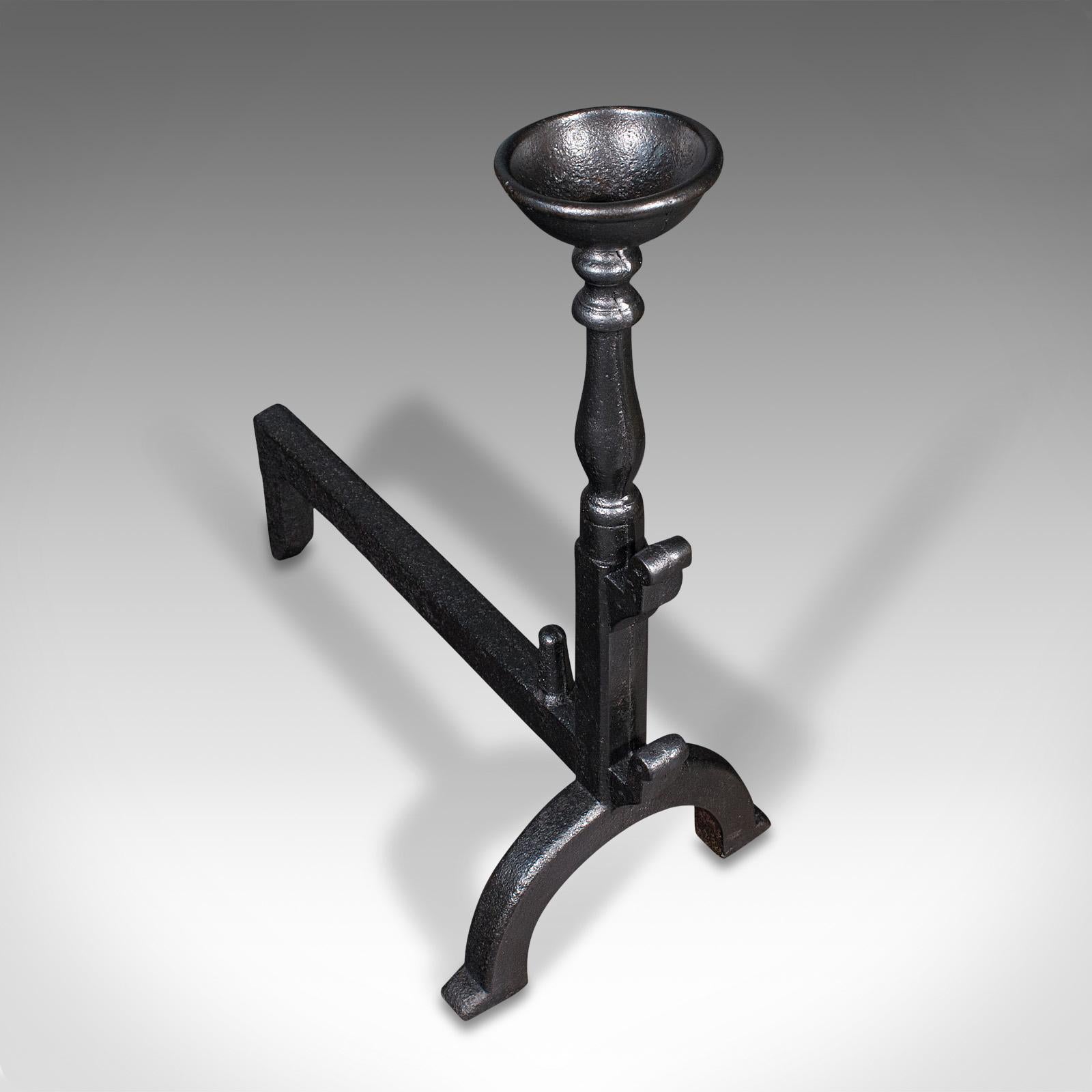 Pair, Large Antique Fire Dogs, English, Cast Iron, Fireplace Andiron ...