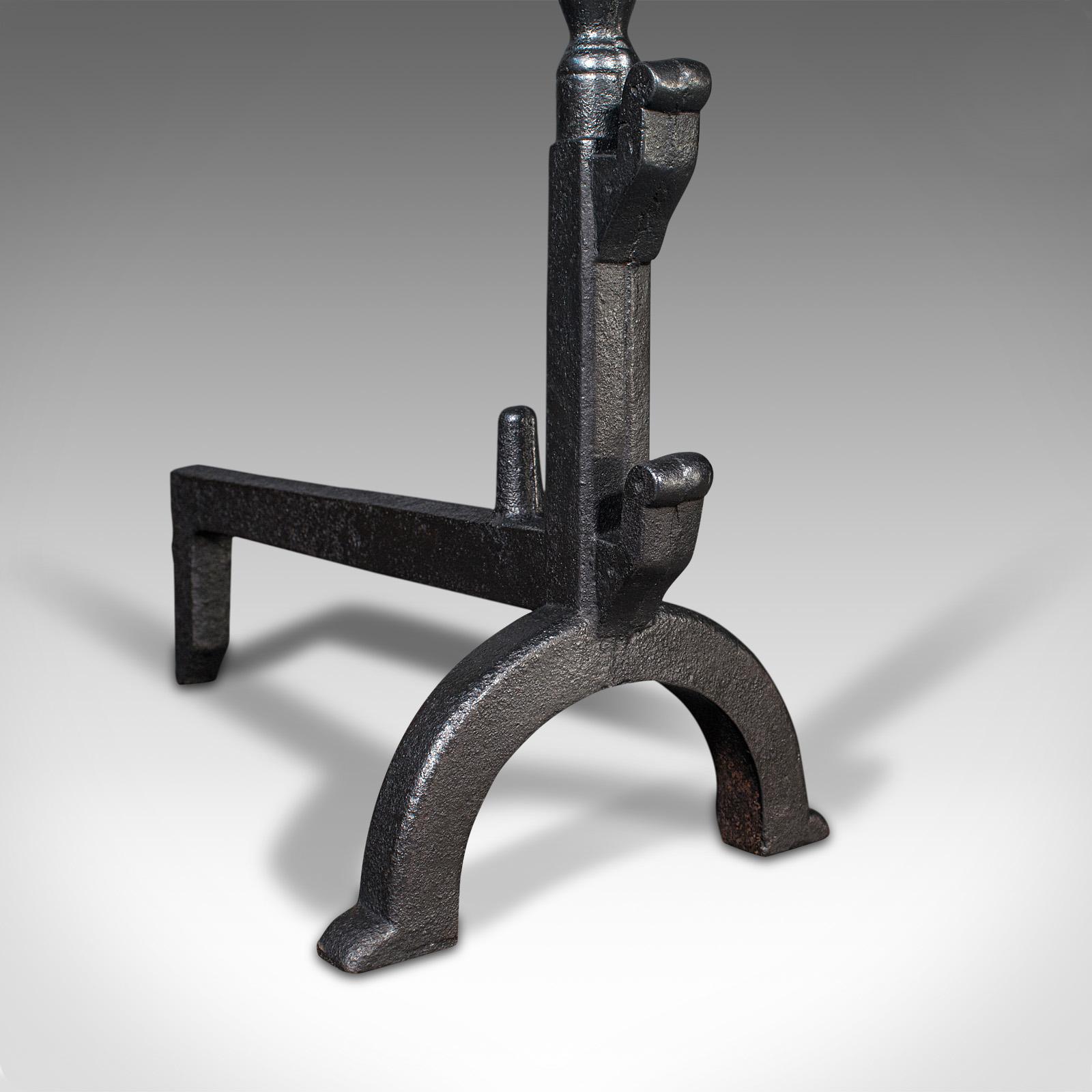 Pair, Large Antique Fire Dogs, English, Cast Iron, Fireplace Andiron ...