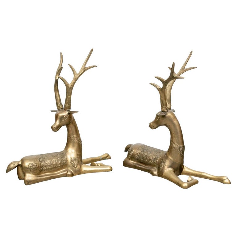 Pair Large Asian Brass Deer Figures For Sale at 1stDibs