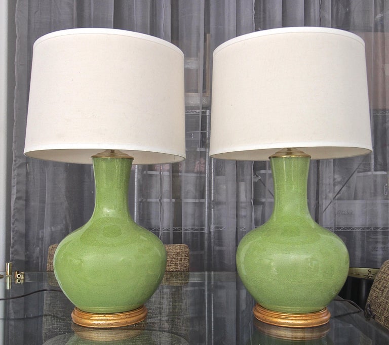Pair of Large Chinese Asian Apple Green Porcelain Table Lamps at ...