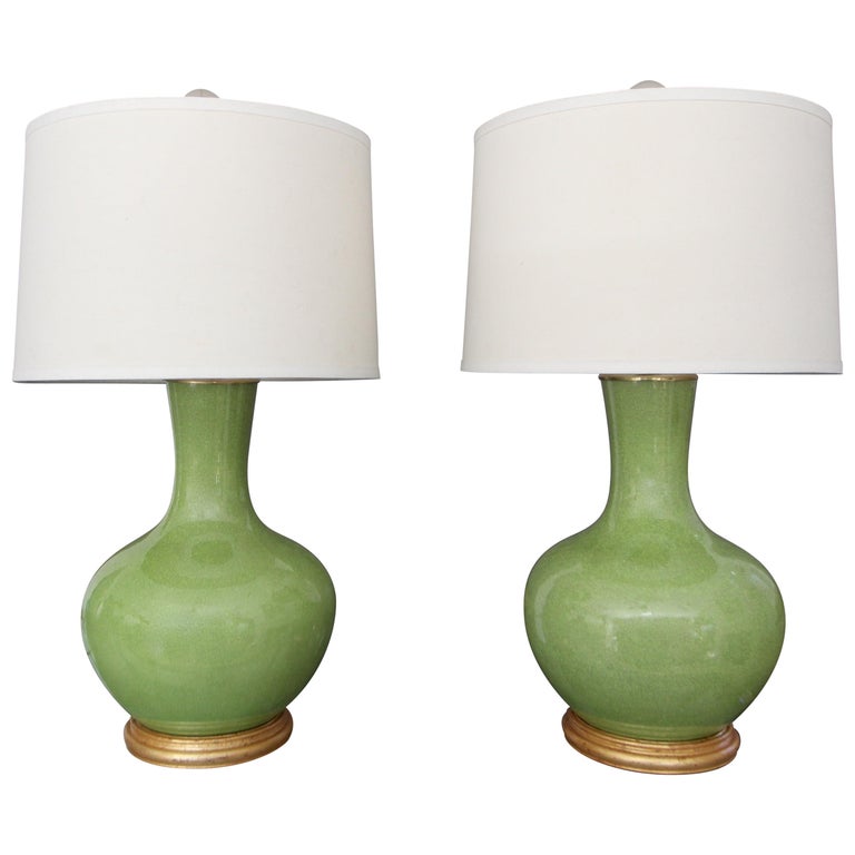 Pair of Large Chinese Asian Apple Green Porcelain Table Lamps at ...