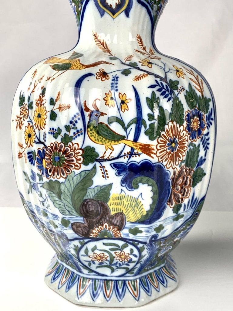 Pair Large Delft Mantle Vases Painted in Polychrome Colors For Sale at ...