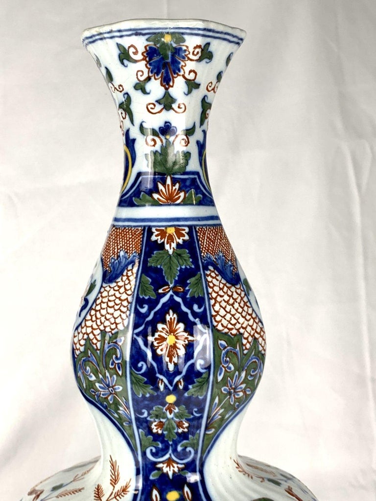 Pair Large Delft Mantle Vases Painted in Polychrome Colors For Sale at ...