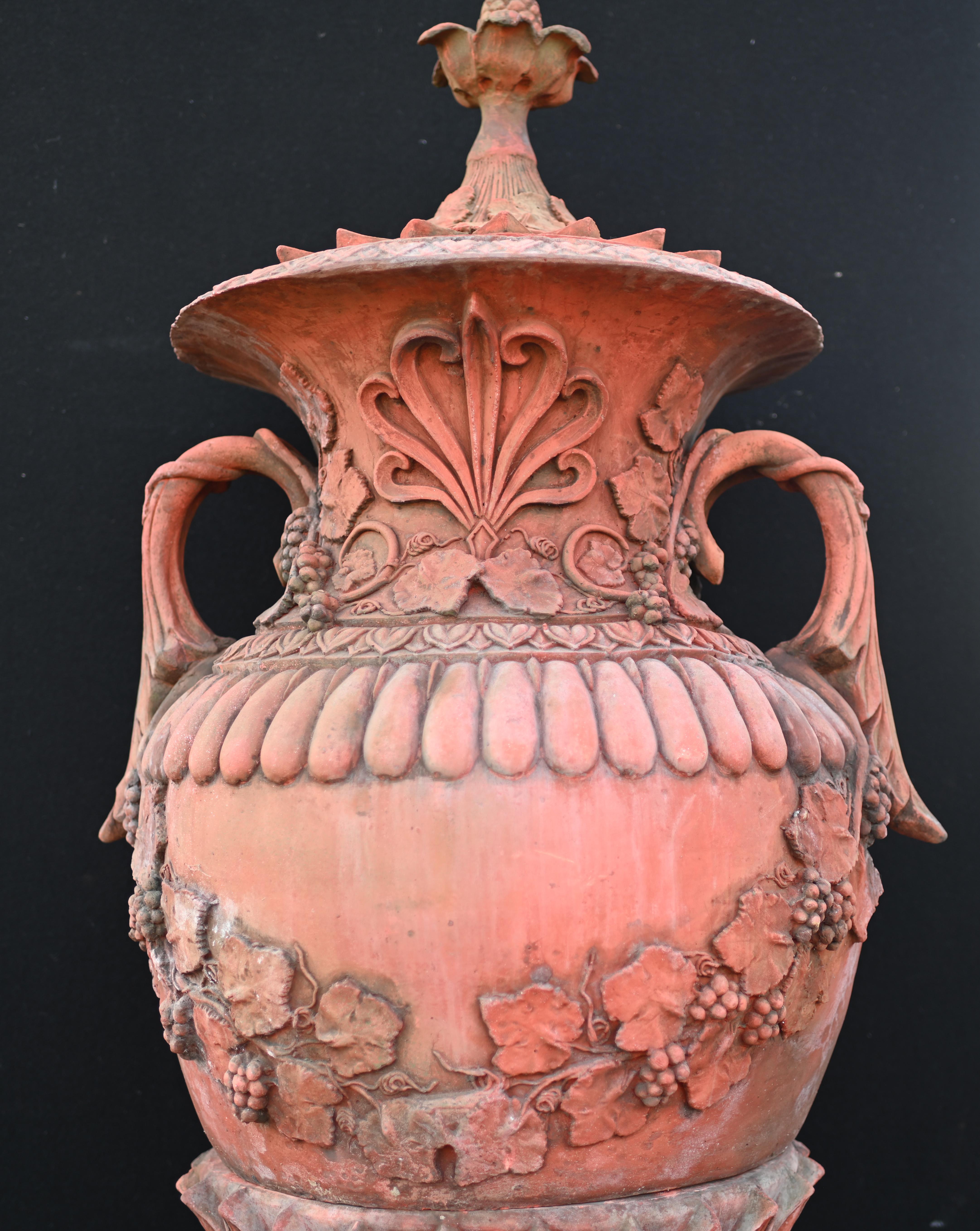 Pair Large English Stone Garden Urns Amphora Vase For Sale at 1stDibs