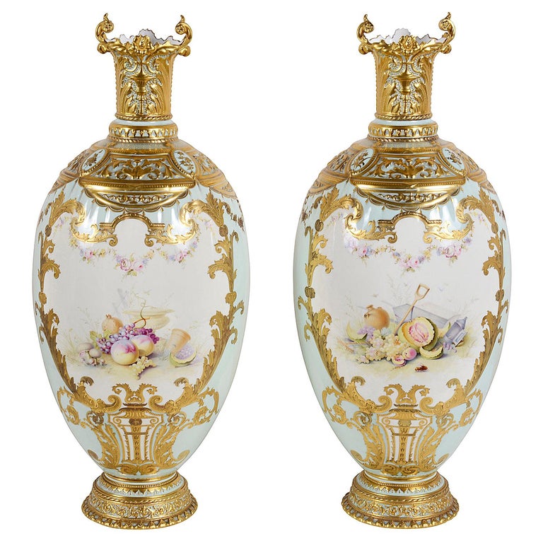 Pair large exhibition quality Royal Crown Derby Vases, 1891, by ...