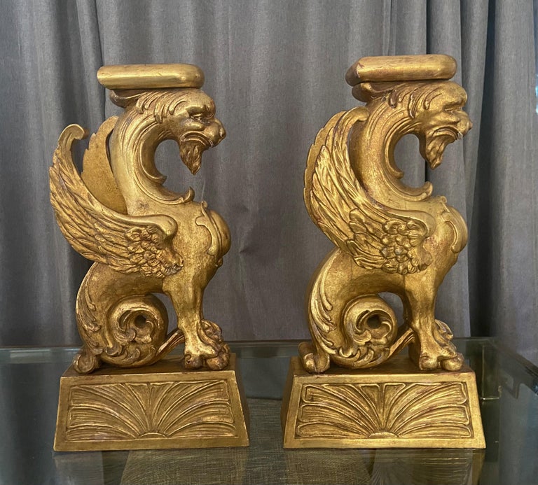 Pair Large French Griffin Architectural Giltwood Statues For Sale at ...