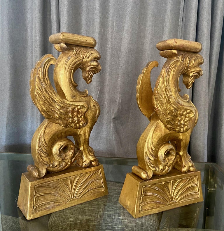 Pair Large French Griffin Architectural Giltwood Statues For Sale at ...