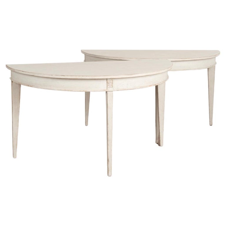 Pair, Large Gustavian White Painted Demi Lune Side Tables Consoles from ...