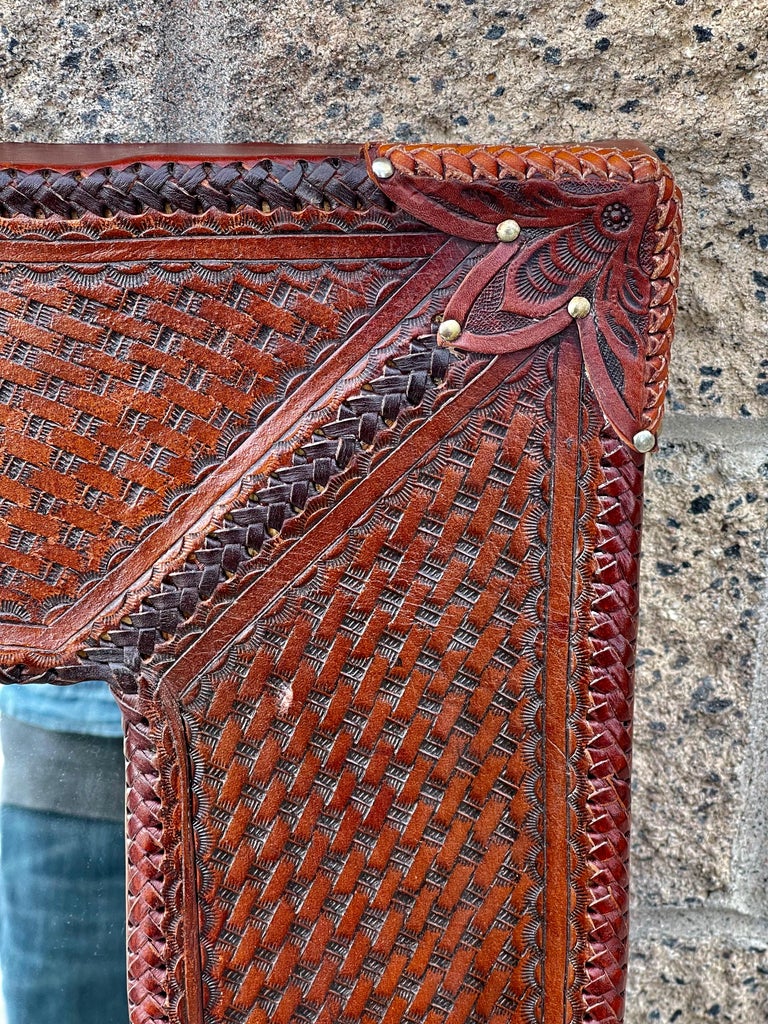 Pair Large Leather Wrapped Mirrors at 1stDibs