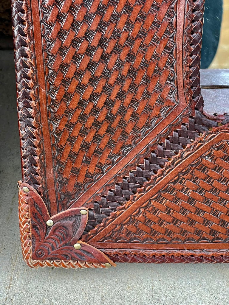 Pair Large Leather Wrapped Mirrors at 1stDibs