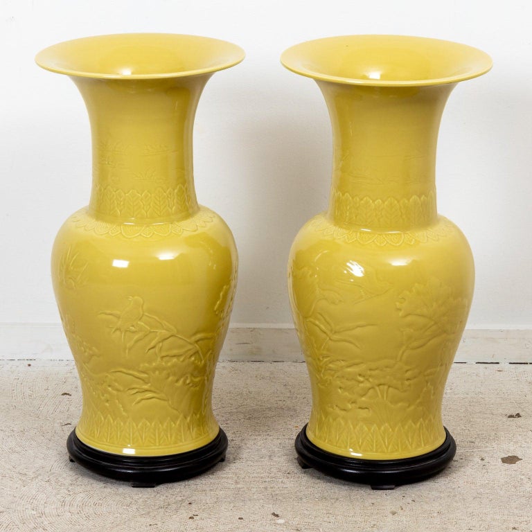 Pair Large Yellow Chinese Vases For Sale at 1stDibs