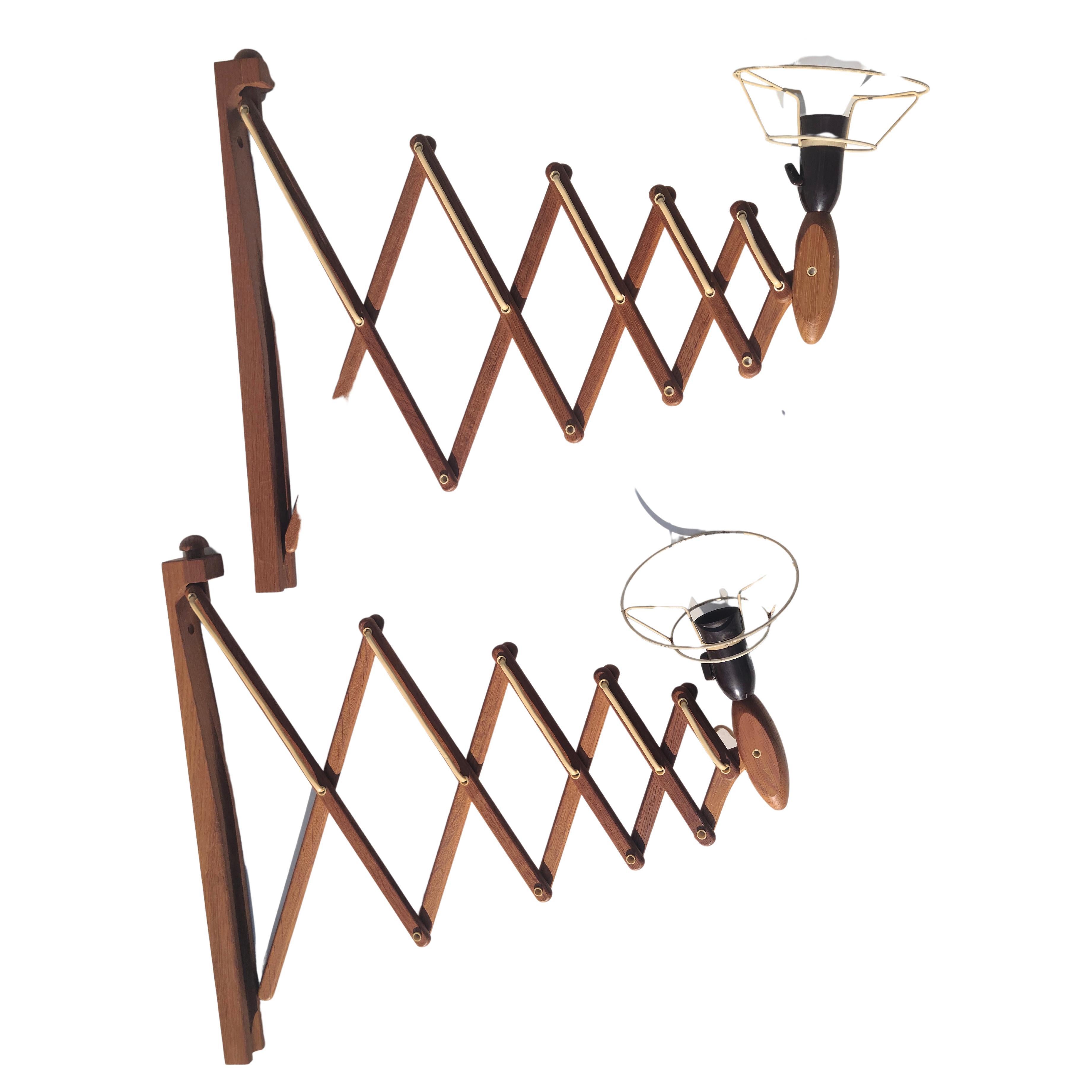 Mid Century Teak Scissor Wall Lamp by Erik Hansen for Le Klint Demark ...