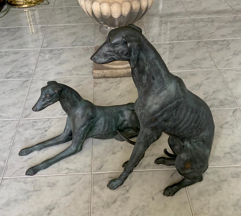 Pair of Life-Size Bronze Whippet Dog Sculptures For Sale at 1stDibs