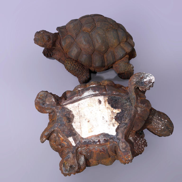 Pair Life Size Cast Hard Stone Tortoise Garden Statues in Bronzed ...