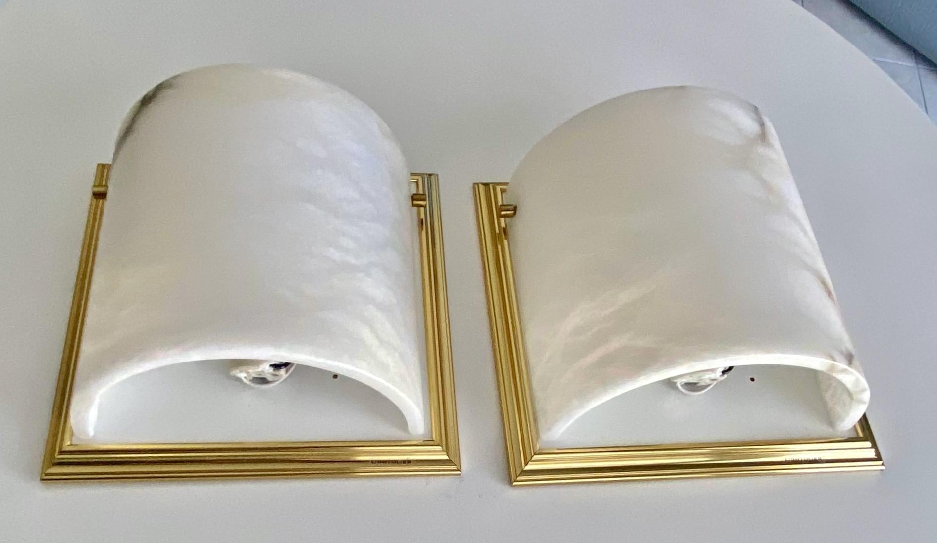 Pair Lightolier Alabaster Brass Wall Sconces For Sale at 1stDibs