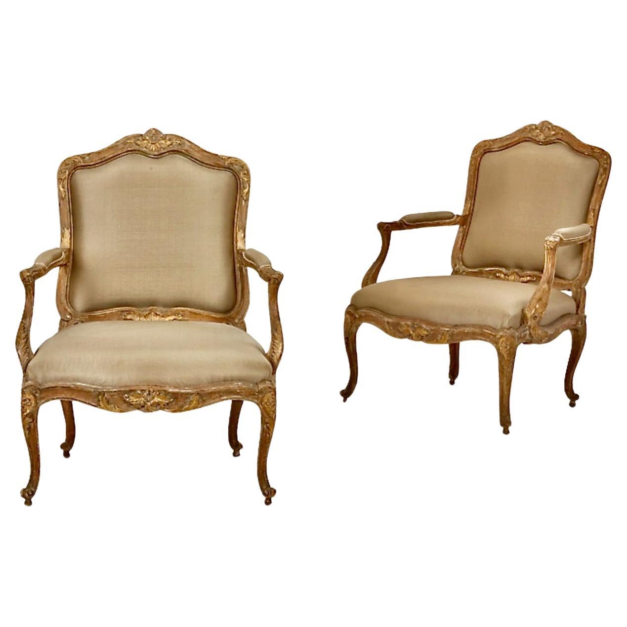 Pair Italian Rococo Fauteuils, 18th Century For Sale at 1stDibs