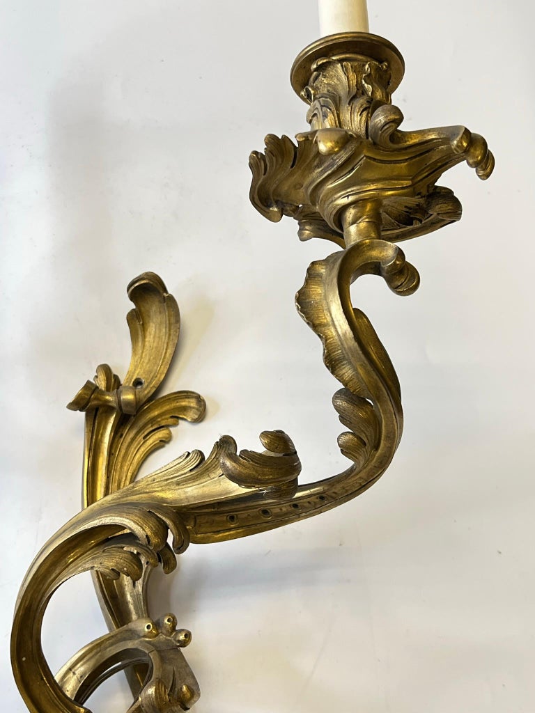 Pair Louis XV Rococo Style Gilt Bronze Two Light Sconces For Sale at ...