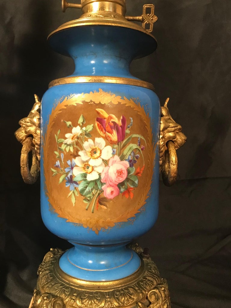 Pair Louis XVI Style French Sevres Blue Porcelain Ormolu Mounted Lamps ...