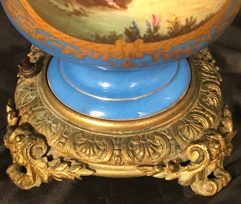Pair Louis XVI Style French Sevres Blue Porcelain Ormolu Mounted Lamps ...