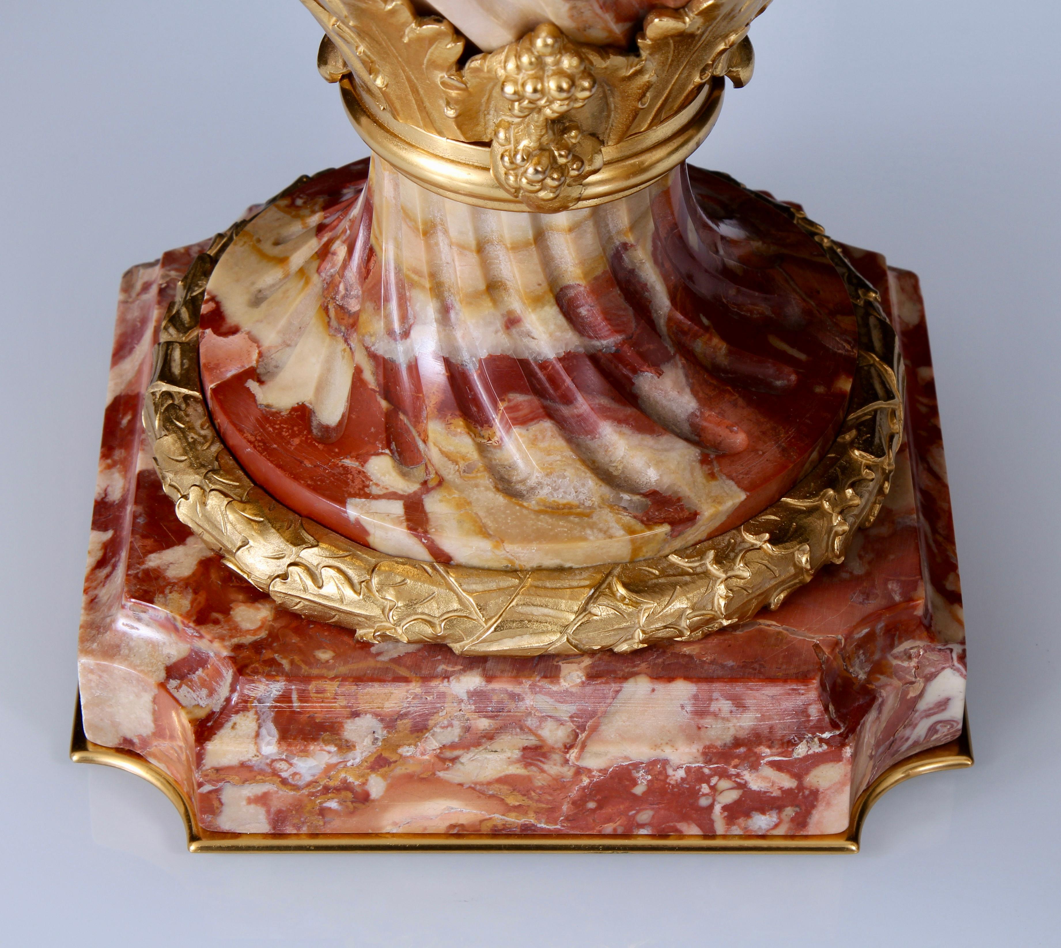 Pair Louis XVI Style Gilt Bronze and Sicilian Jasper Marble Urns By ...