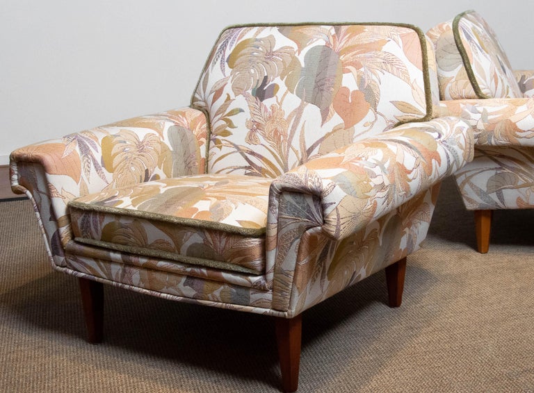 Pair Low Back Lounge Chairs Upholstered Floral Jacquard Fabric From ...